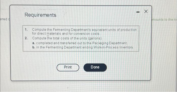 Solved Data table Requirements 1. Compute the Fermenting | Chegg.com