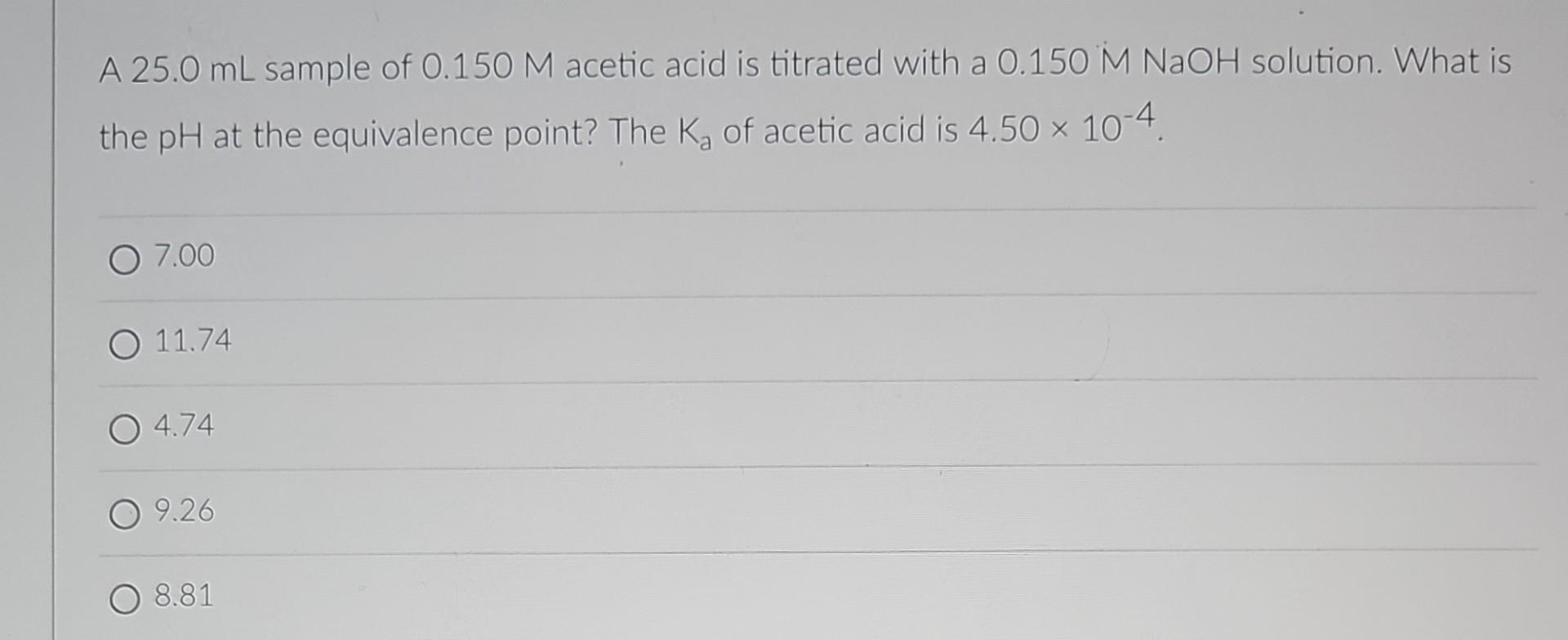 Solved A 25.0 mL sample of 0.150M acetic acid is titrated | Chegg.com