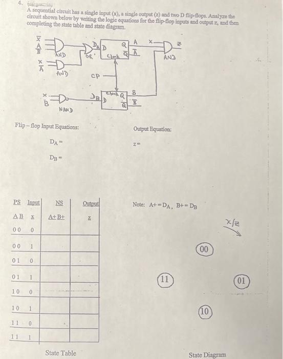 Solved 4. A sequential circuit has a singlo input (x), a | Chegg.com