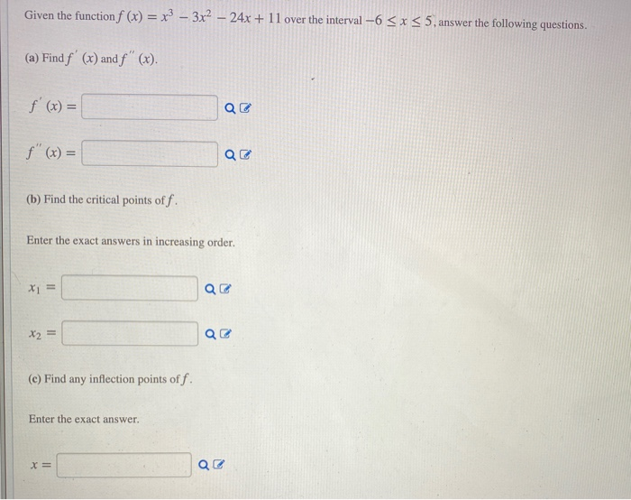 Solved Given the function f (x) = x3 - 3x2 - 24x + 11 over | Chegg.com