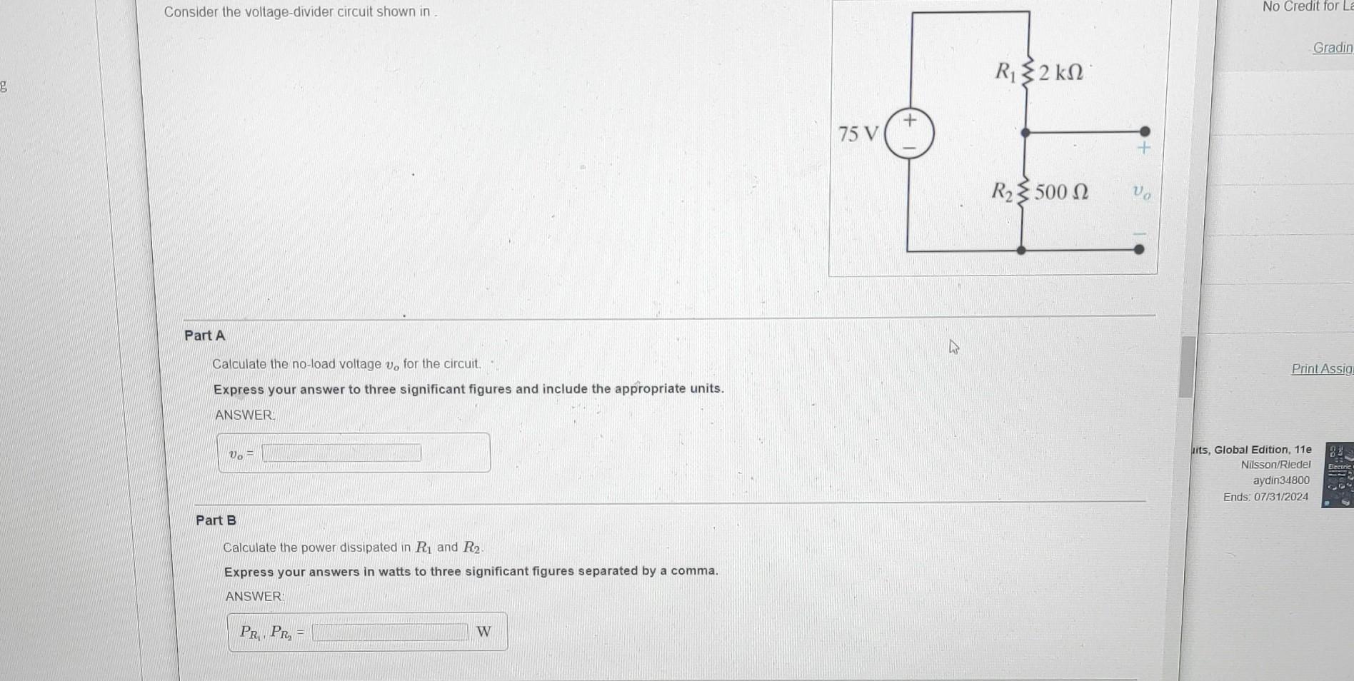 Solved Consider the voltage-divider circuit shown in . Part | Chegg.com