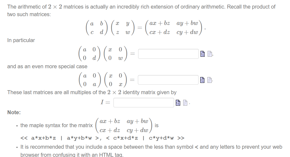 Solved The arithmetic of 2×2 ﻿matrices is actually an | Chegg.com