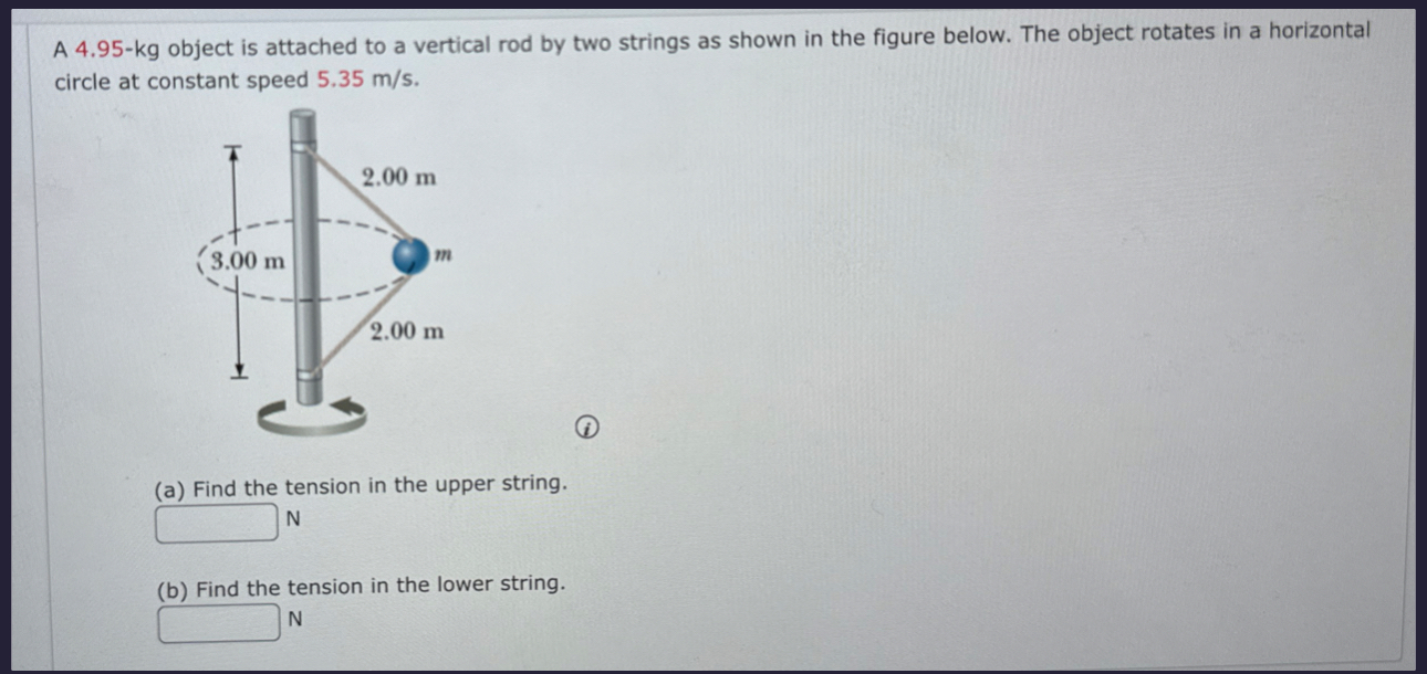 Solved A 4.95-kg ﻿object is attached to a vertical rod by | Chegg.com