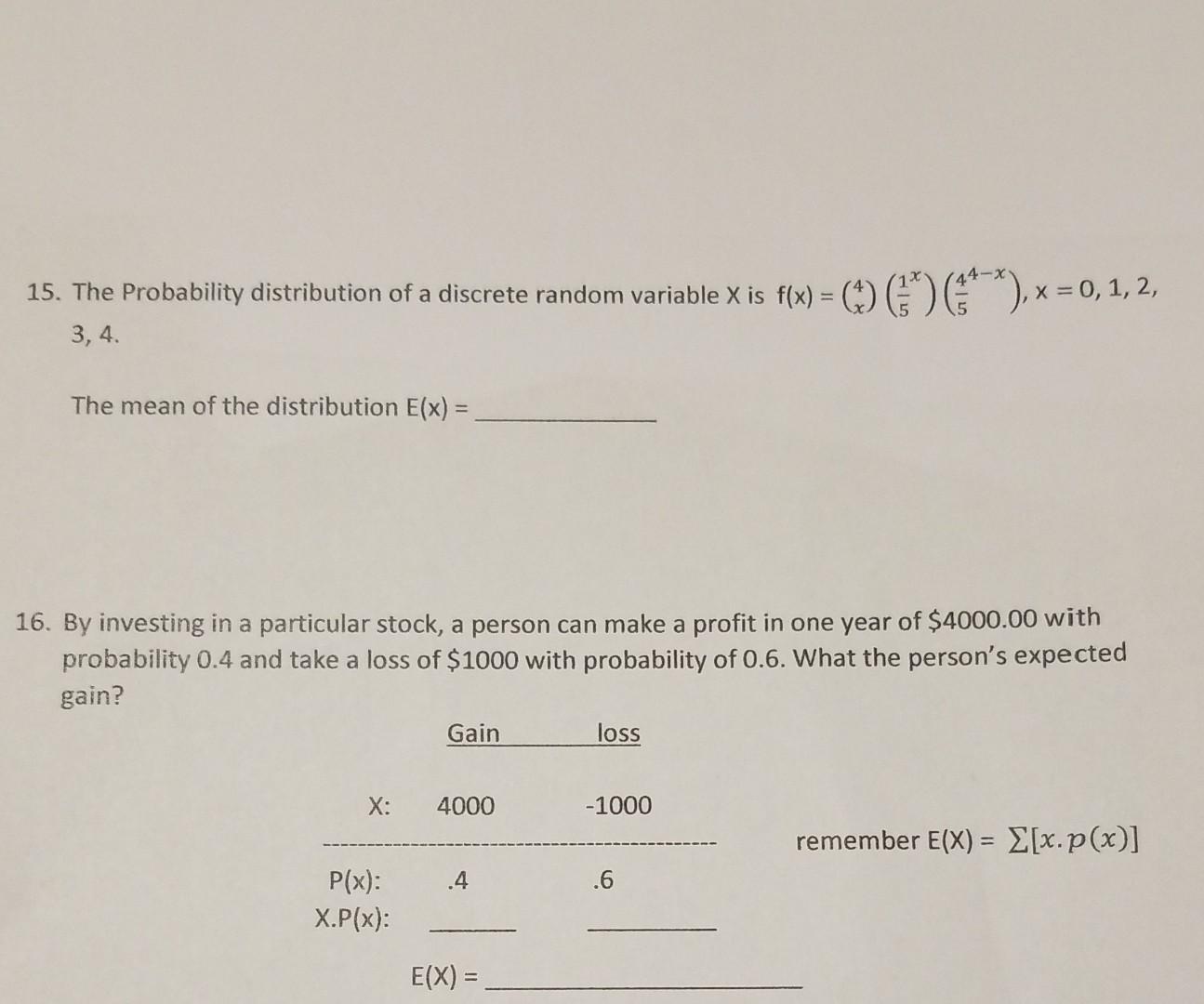 Solved 15. The Probability distribution of a discrete random | Chegg.com