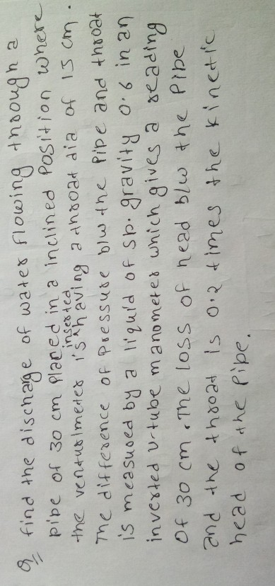 Solved o insested find the discharge of water flowing | Chegg.com