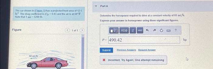 Solved The car shown in (Figure 1) has a projected front | Chegg.com