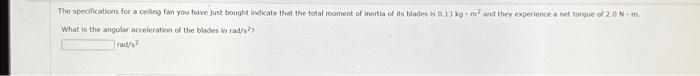 Solved The specificantions for a ceding fan you have fust | Chegg.com