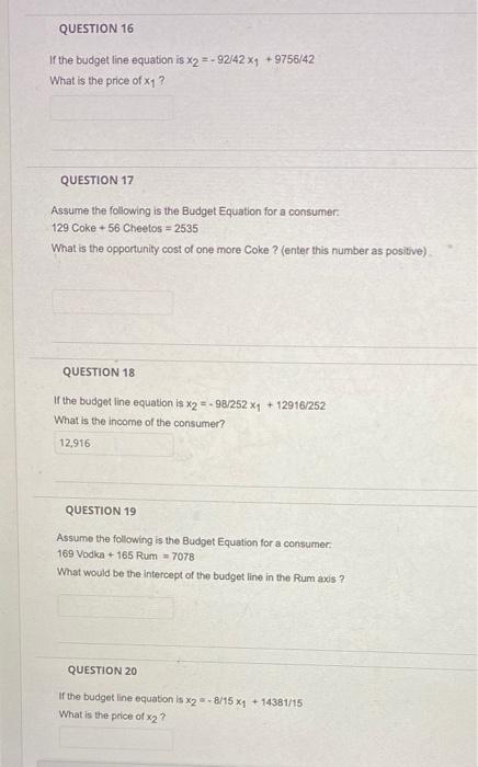 Solved If the budget line equation is x2=−92/42x1+9756/42 | Chegg.com