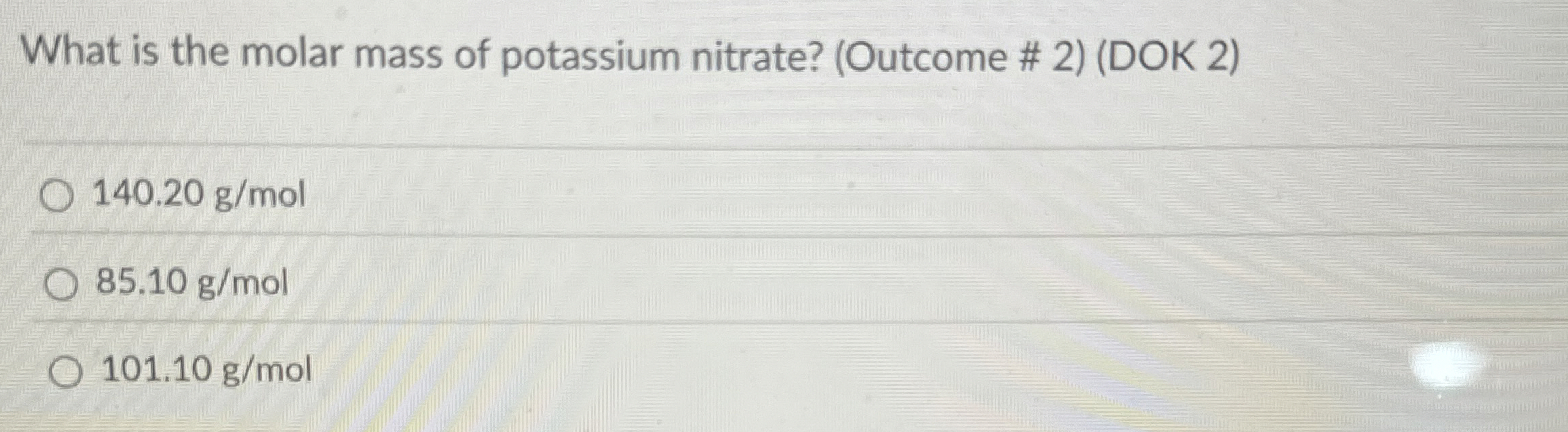 Solved What is the molar mass of potassium nitrate? (Outcome | Chegg.com