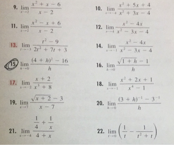 Solved x² + x - 6 9. lim- 2 - 2 10. lim 1 + 5x + 4 x + 3x - | Chegg.com