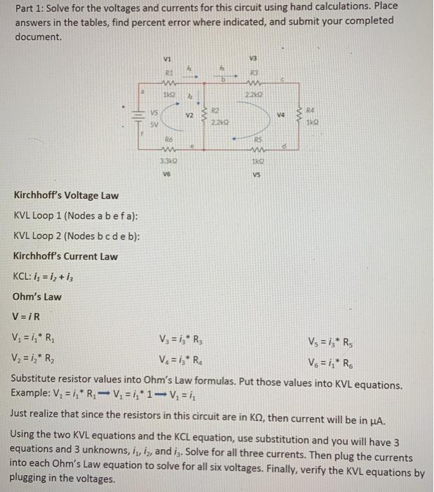 Solved Part 1: Solve for the voltages and currents for this | Chegg.com