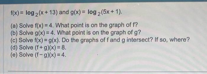 Solved f(x)=log2(x+13) and g(x)=log2(5x+1) (a) Solve f(x)=4. | Chegg.com