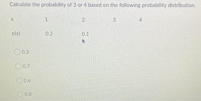 Solved Calculate the probability of 3 or 4 based on the | Chegg.com