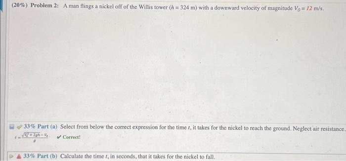 Solved (20\%) Problem 2: A man flings a nickel off of the | Chegg.com