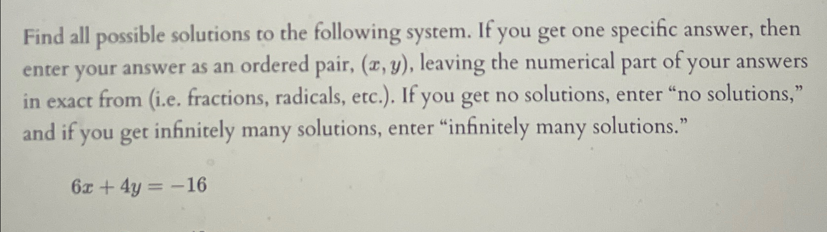 Solved Find all possible solutions to the following system. | Chegg.com
