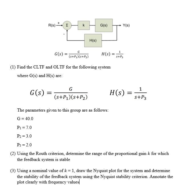 Solved R(s) + E k G(s) Y(s) H(s) G(S) H(s) (s+P.)(s+P2) S+P3 | Chegg.com