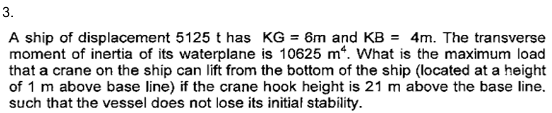 Solved 3. ﻿A ship of displacement 5125 ﻿t has | Chegg.com