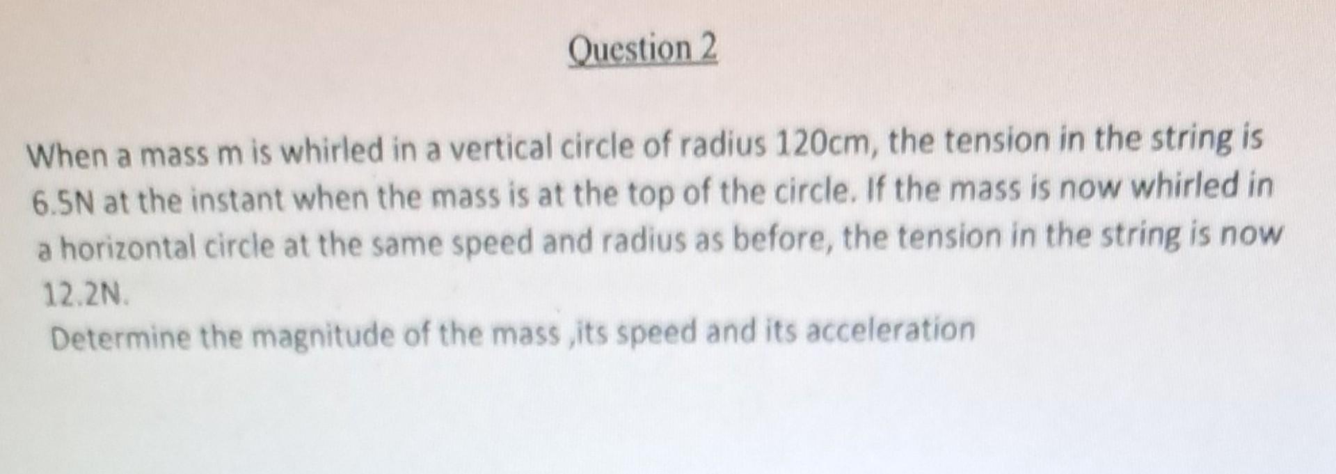 Solved When a mass m is whirled in a vertical circle of | Chegg.com