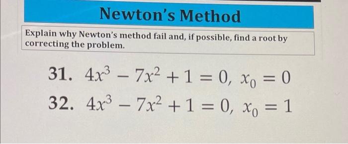 Solved Newton's Method Explain why Newton's method fail and, | Chegg.com