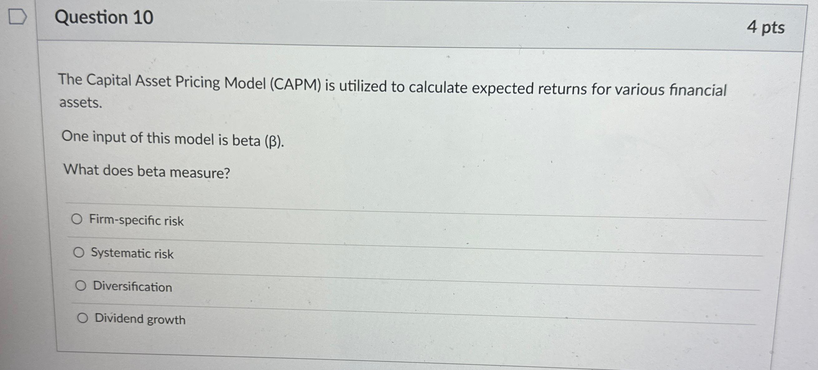 Solved Question 104 ﻿ptsThe Capital Asset Pricing Model | Chegg.com