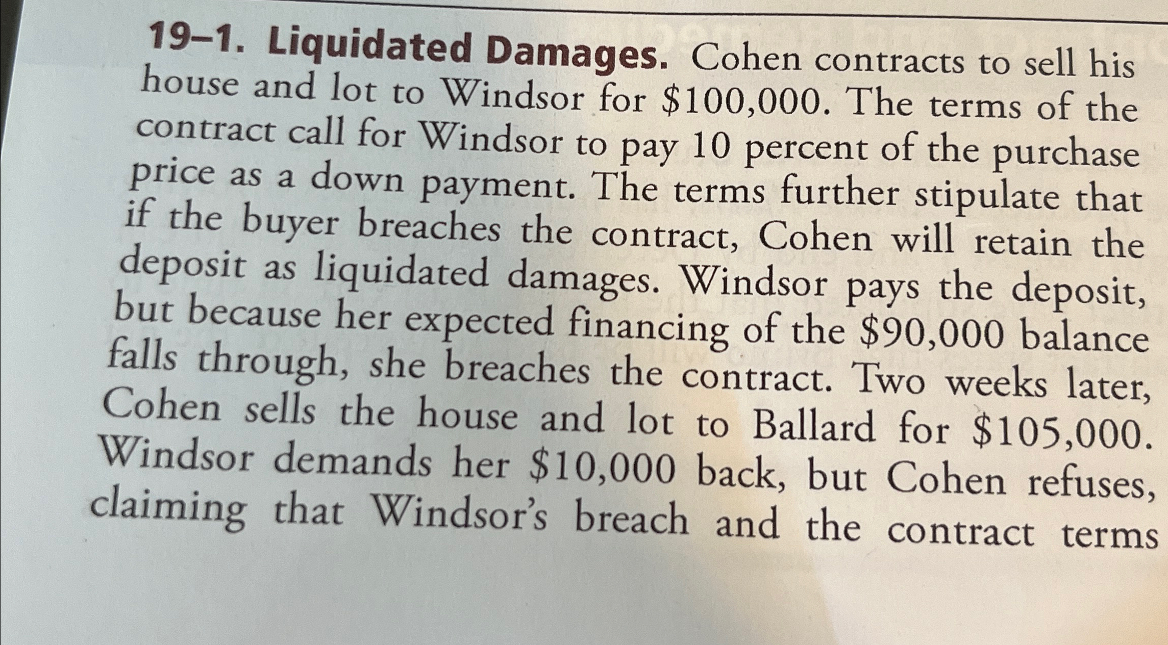 Solved 19-1. ﻿Liquidated Damages. Cohen contracts to sell | Chegg.com