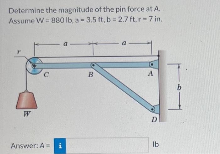 Solved Determine the magnitude of the pin force at A. Assume | Chegg.com