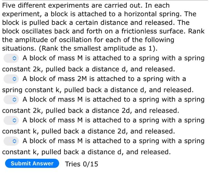 Solved Five different experiments are carried out. In each | Chegg.com