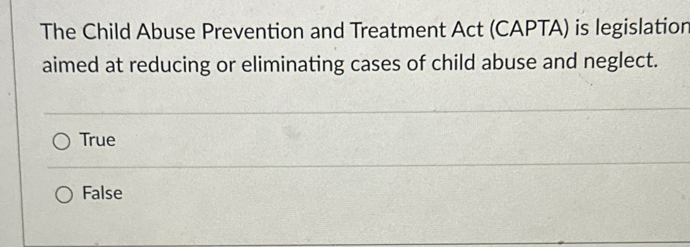 Solved The Child Abuse Prevention and Treatment Act (CAPTA) | Chegg.com