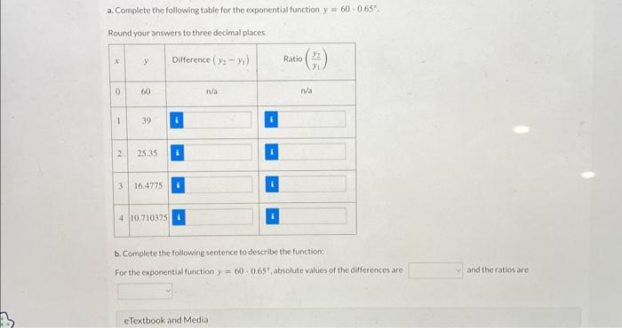 Solved a. Complete the following table for the exponential | Chegg.com