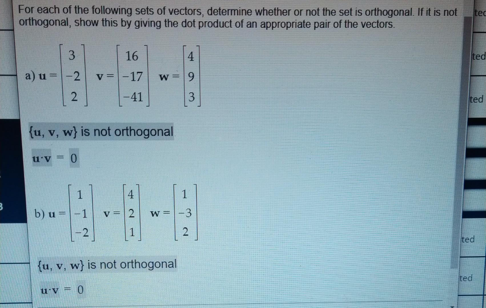 Solved For each of the following sets of vectors, determine | Chegg.com
