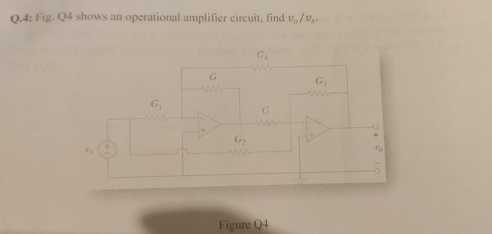 Q.4: Fig. Q4 shows an operational amplifier circuit, | Chegg.com