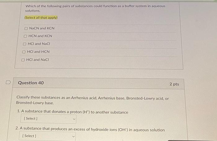 Solved Which of the following pairs of substances could | Chegg.com