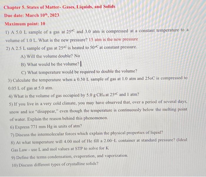 Solved 3) Calculate the temperature when a 0.50 L sample of | Chegg.com