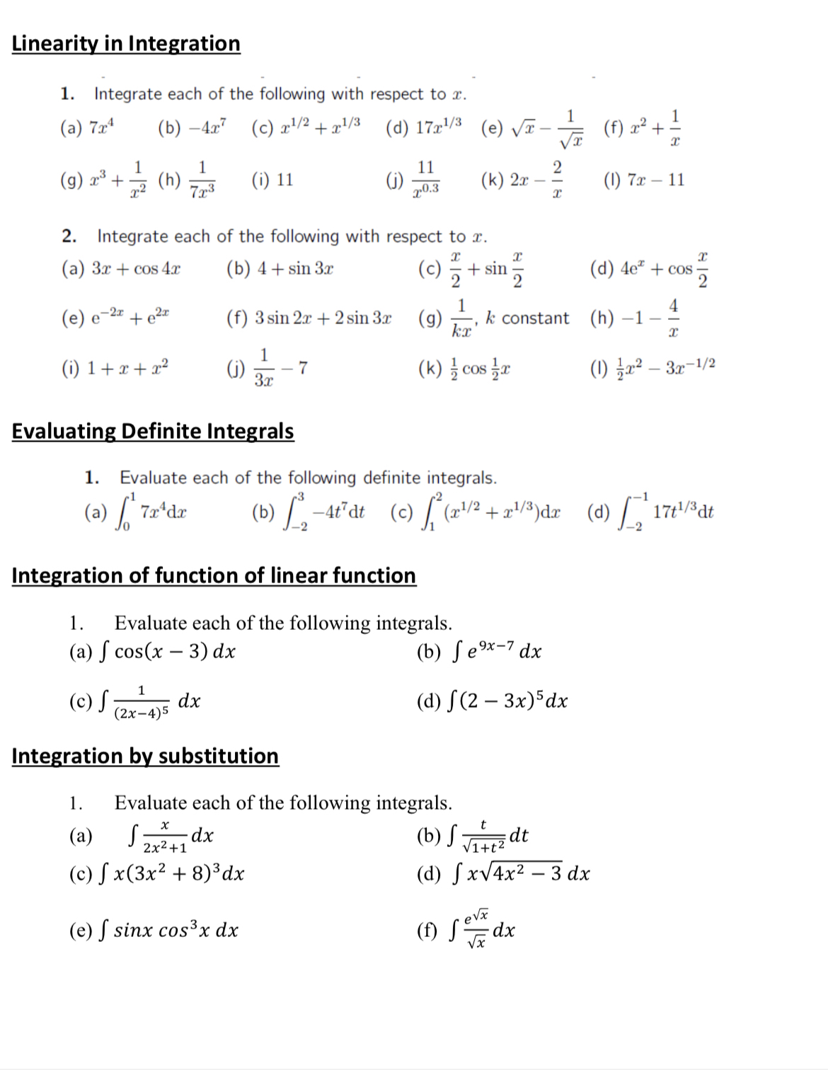 Solved Linearity in IntegrationIntegrate each of the | Chegg.com