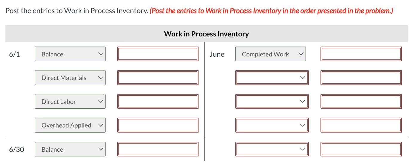 Solved Post the entries to Work in Process Inventory. (Post | Chegg.com