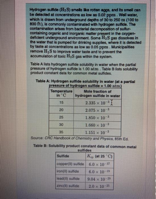 Solved Hydrogen sulfide (H2S) smells like rotten eggs, and | Chegg.com
