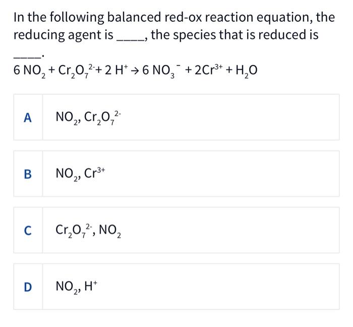 Solved In the following balanced red-ox reaction equation, | Chegg.com
