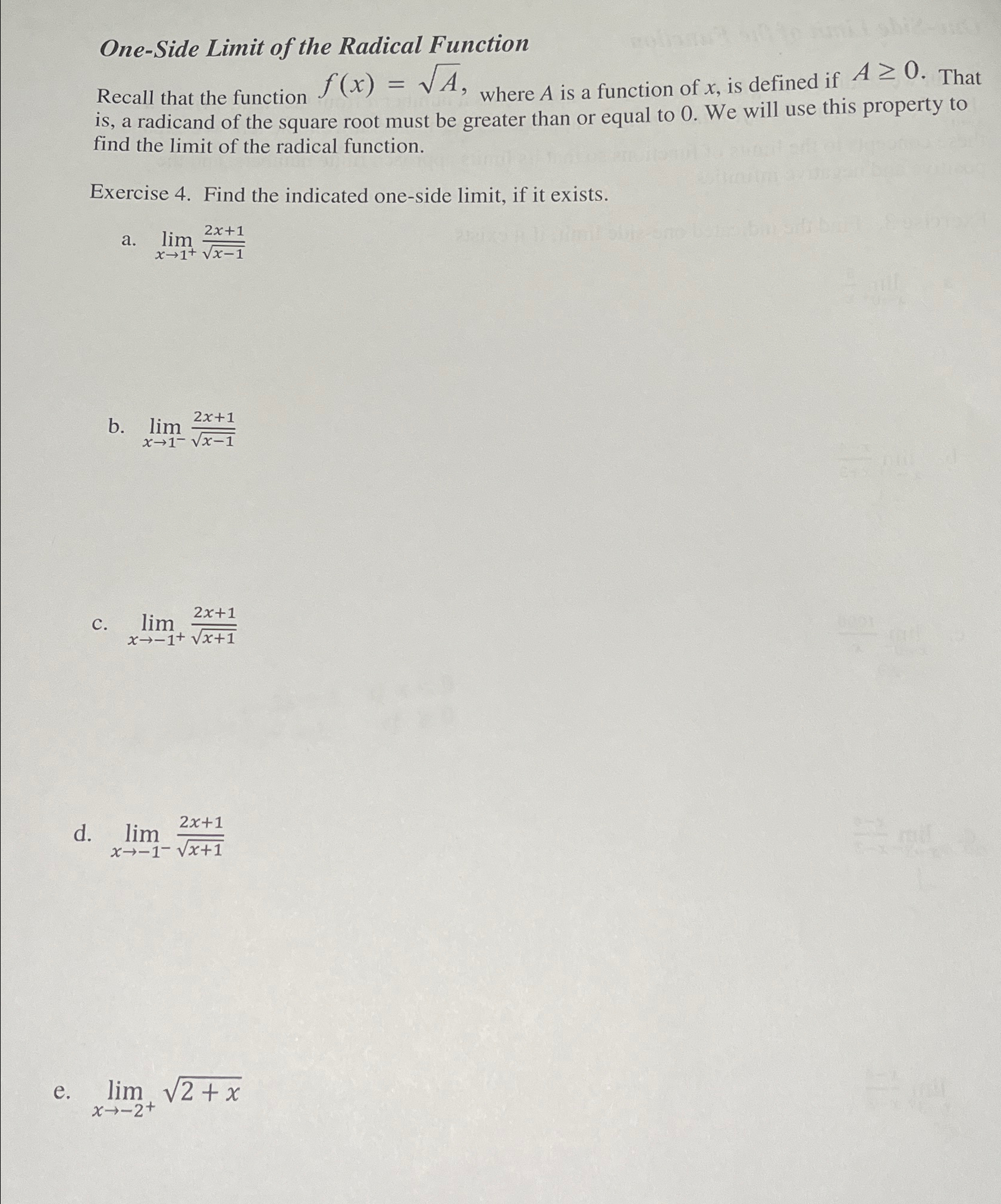 Solved One-Side Limit of the Radical FunctionRecall that the | Chegg.com
