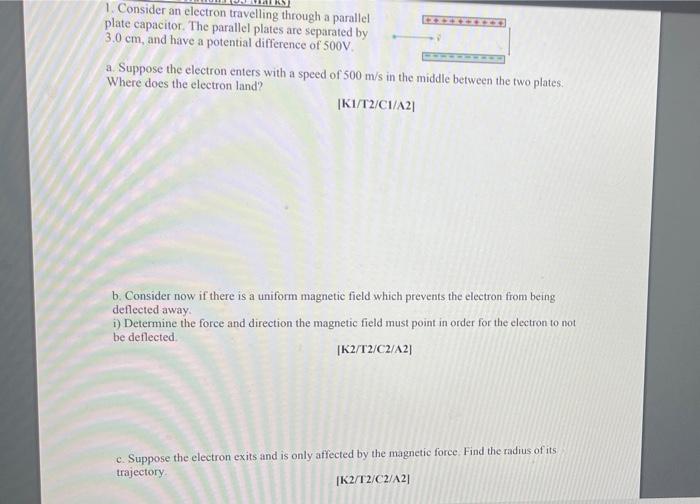 Solved 1 Consider An Electron Travelling Through A Parallel