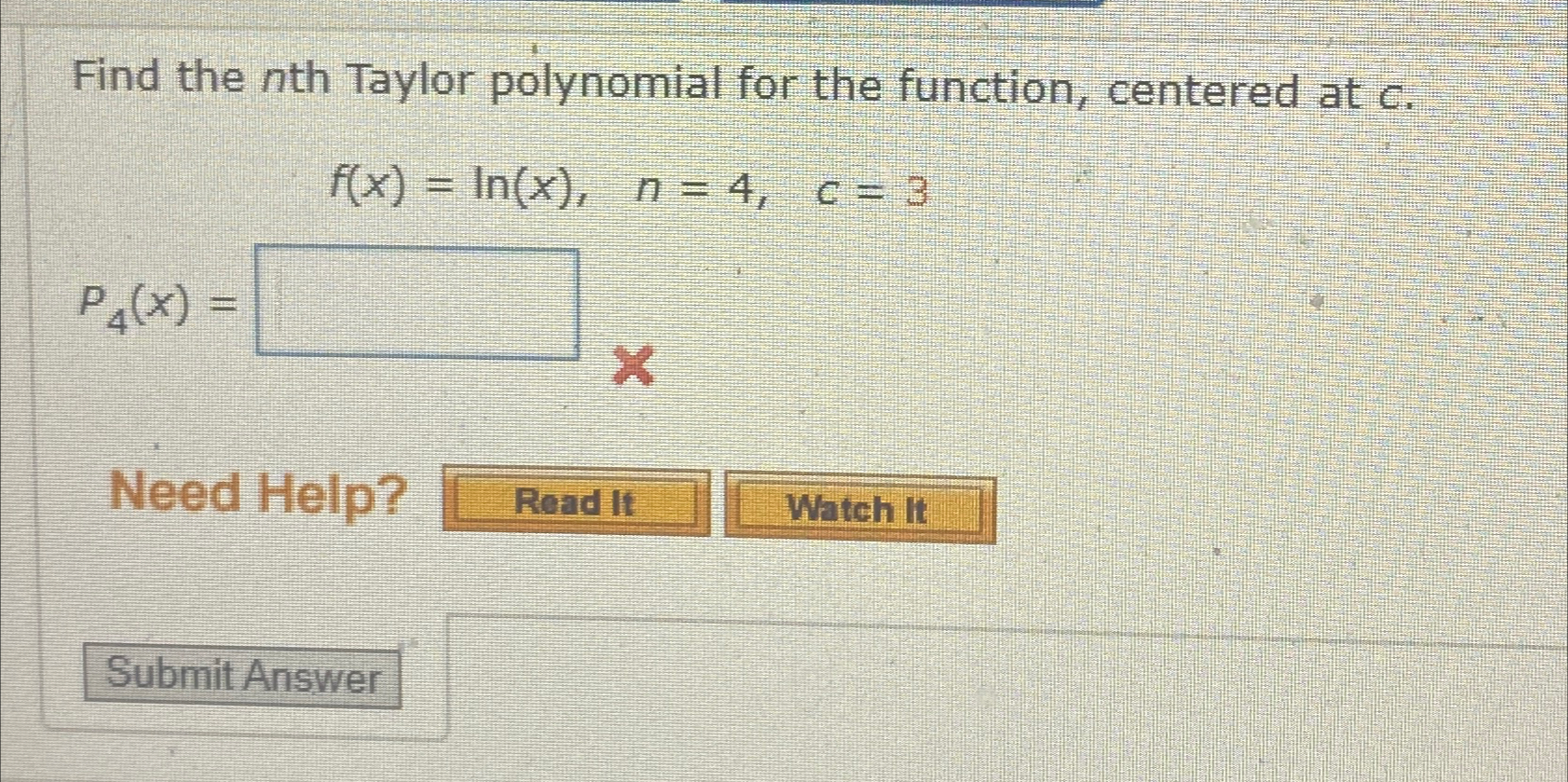 Solved Find the nth Taylor polynomial for the function, | Chegg.com