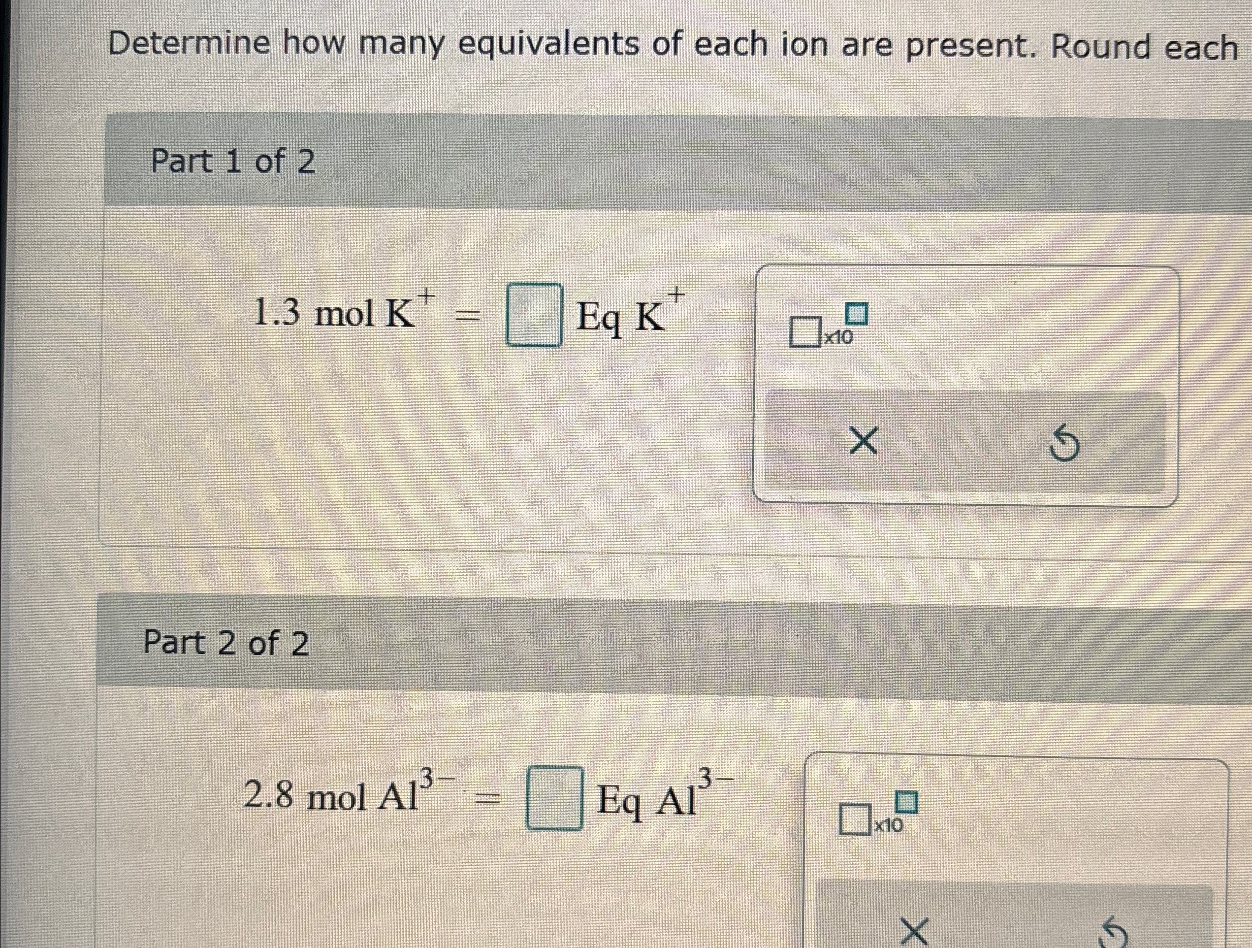 Solved Determine how many equivalents of each ion are | Chegg.com