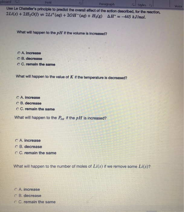 Solved pboard Font Paragraph Styles Use Le Chateller's | Chegg.com