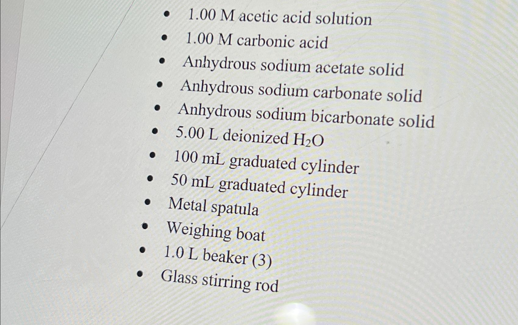 1.00M ﻿acetic acid solution1.00M ﻿carbonic | Chegg.com