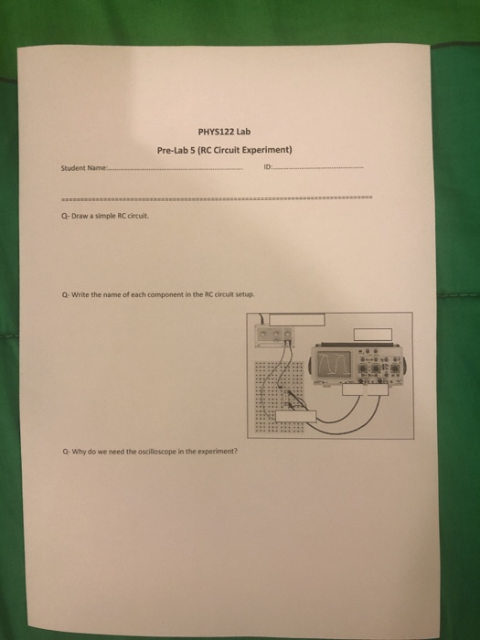 Solved PHYS122 Lab Pre-Lab 5 (RC Circuit Experiment) Student | Chegg.com
