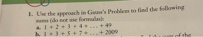 1. Use the approach in Gauss's Problem to find the | Chegg.com