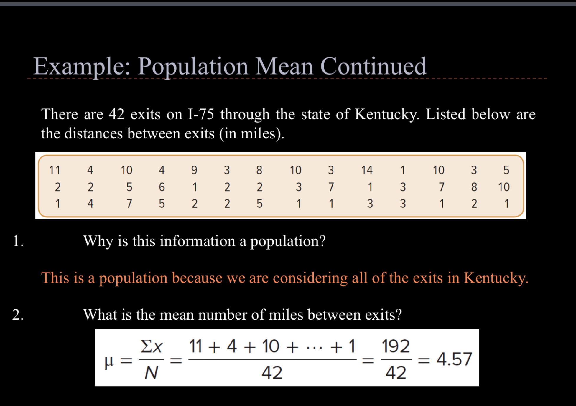 Solved Example: Population Mean ContinuedThere are 42 ﻿exits | Chegg.com