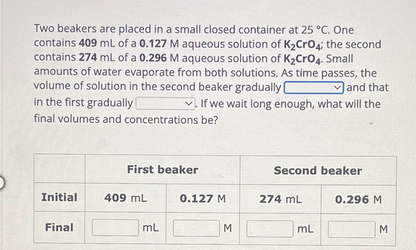 Solved Two beakers are placed in a small closed container at | Chegg.com