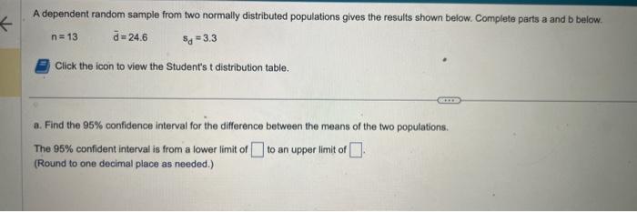 Solved A dependent random sample from two normally | Chegg.com