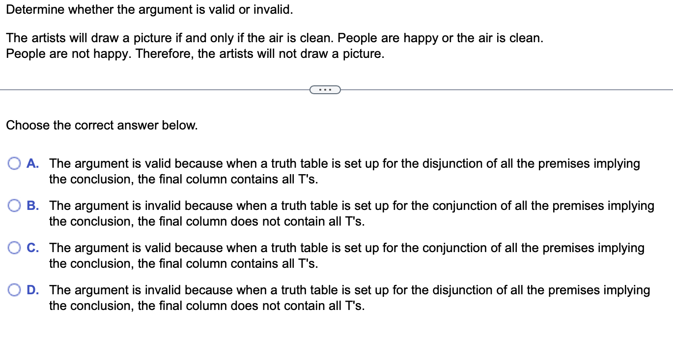 Solved Determine whether the argument is valid or | Chegg.com