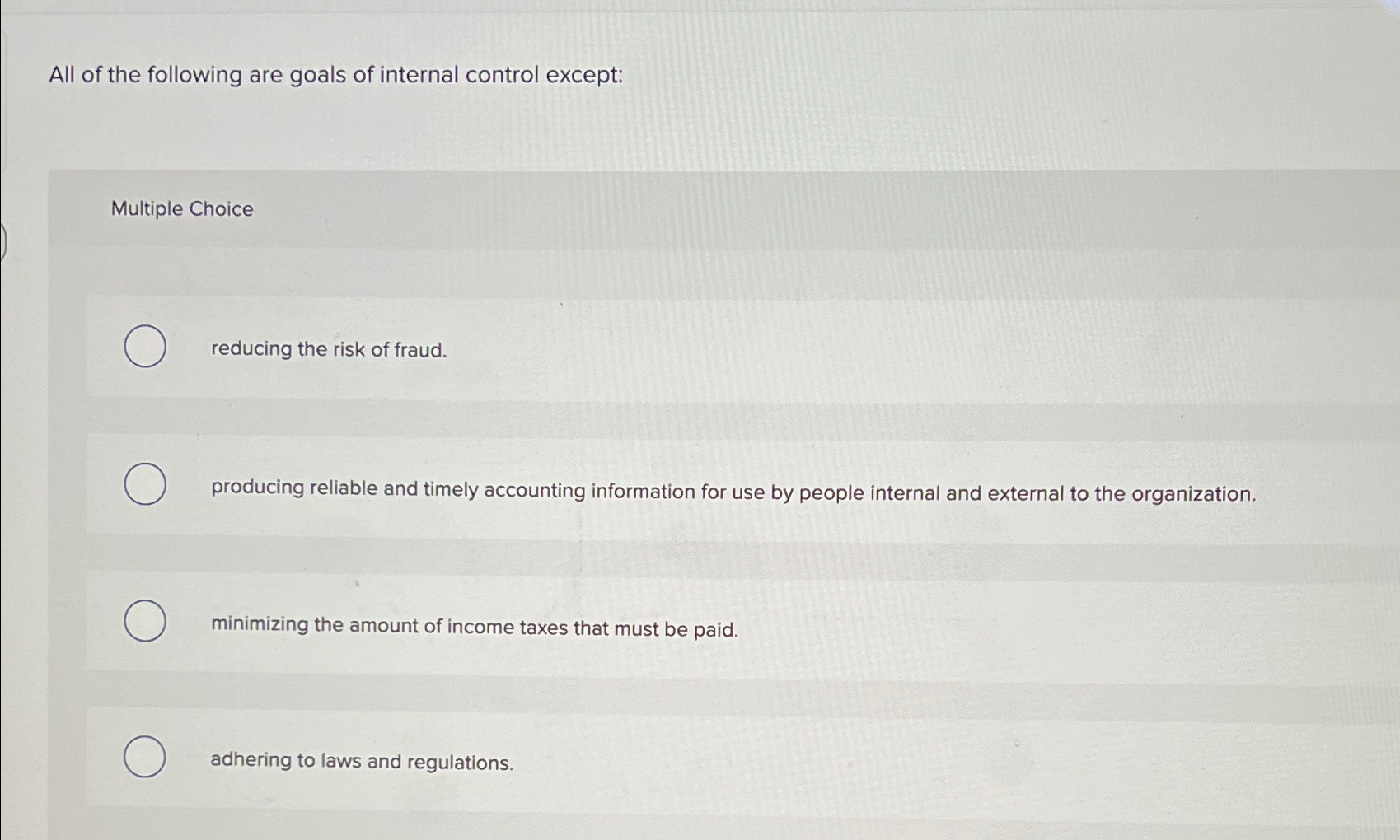 All of the following are goals of internal control | Chegg.com